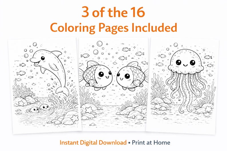 Ocean Coloring Page for Kids Printable Pdf–jellyish Dolphin Fish ...