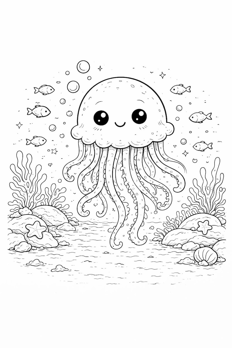 Ocean Coloring Page for Kids Printable Pdf–jellyish Dolphin Fish ...