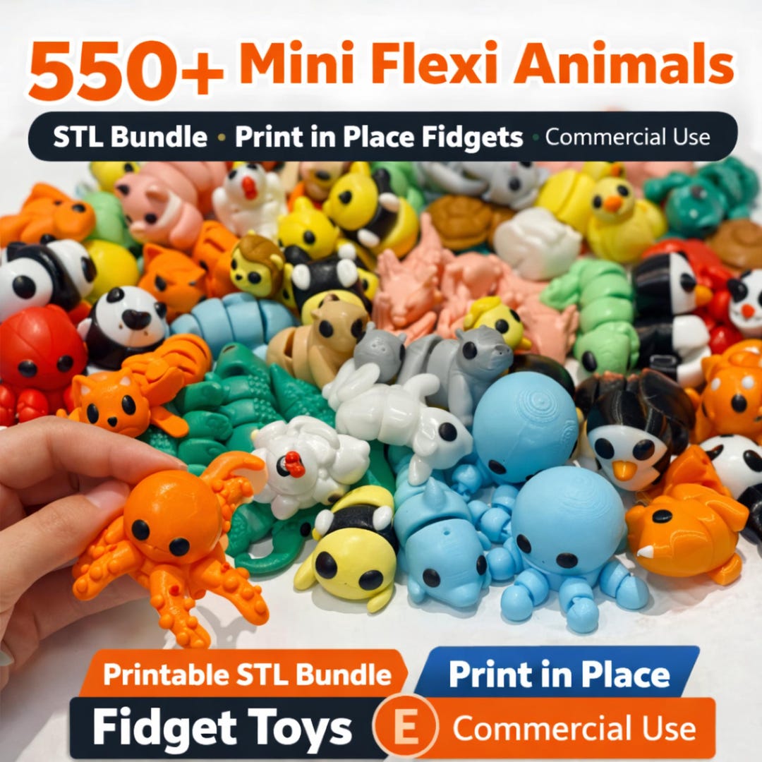 550+ Mini Flexi Animals STL Bundle. Print in Place Fidgets. Commercial ...