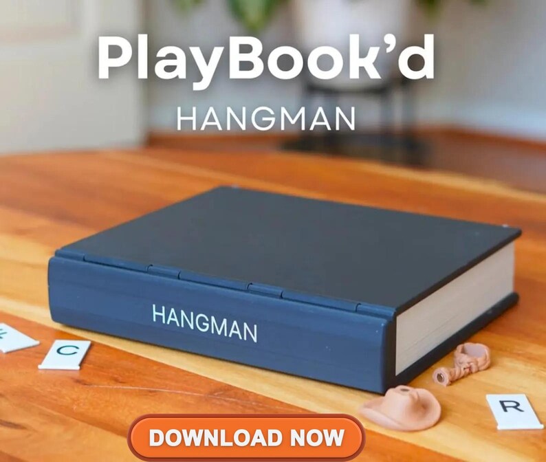 Hangman Book Game STL Playbook’d Board Game | Foldable Word Guessing ...