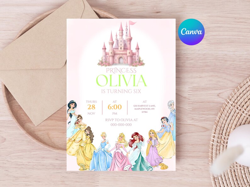 Princess Birthday Invitation Card | Editable Canva Template | Little ...