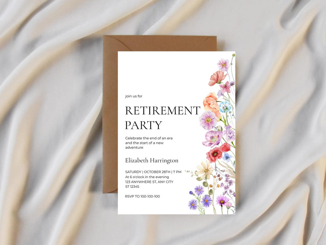 Editable Retirement Party Invitation, Floral Retirement Celebration ...