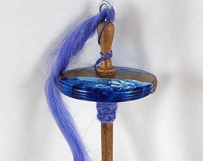Sapphire Blue Resin and Acacia Wood Drop Spindle, Lightweight, On-the ...