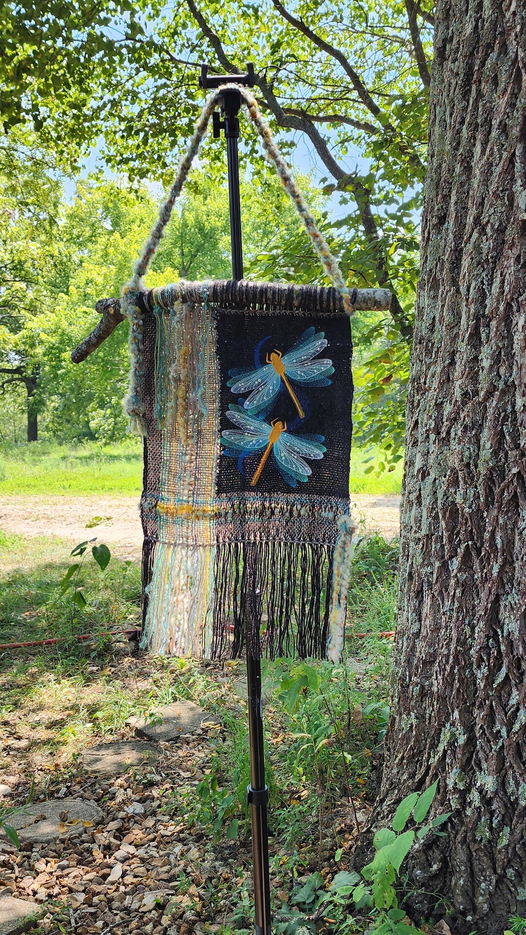 Dragonflies at Midnight Handwoven Wall Hanging Featuring Handspun Art ...