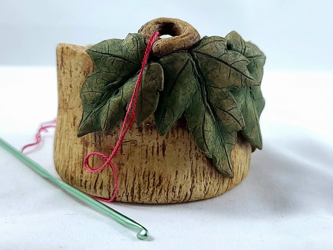 Thread Bowl, Mini Yarn Bowl Featuring Cluster of Maple Leaves Upon an ...