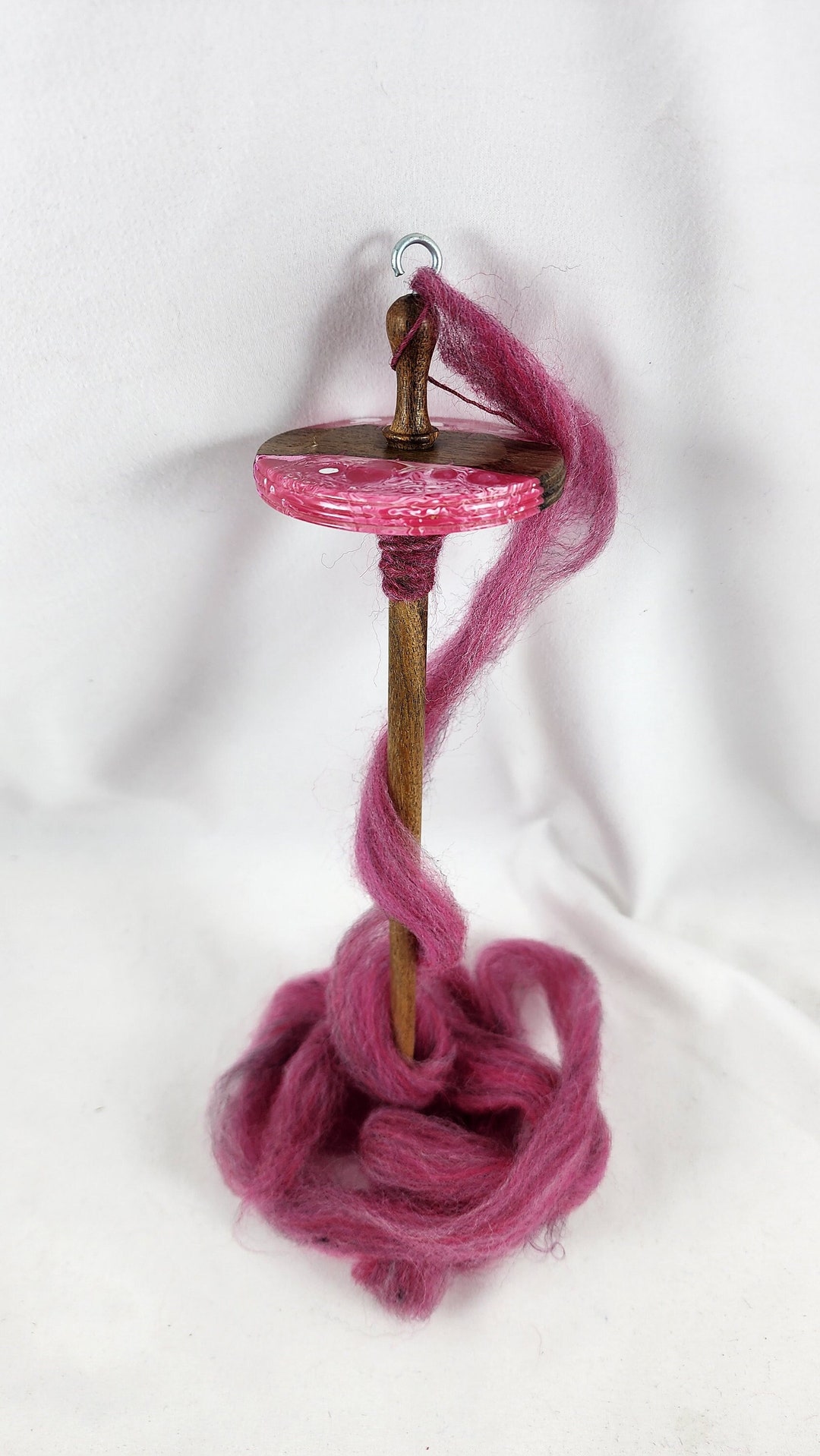 Top Whorl Drop Spindle With Dark Rose Pink Swirl Resin & Renewable ...