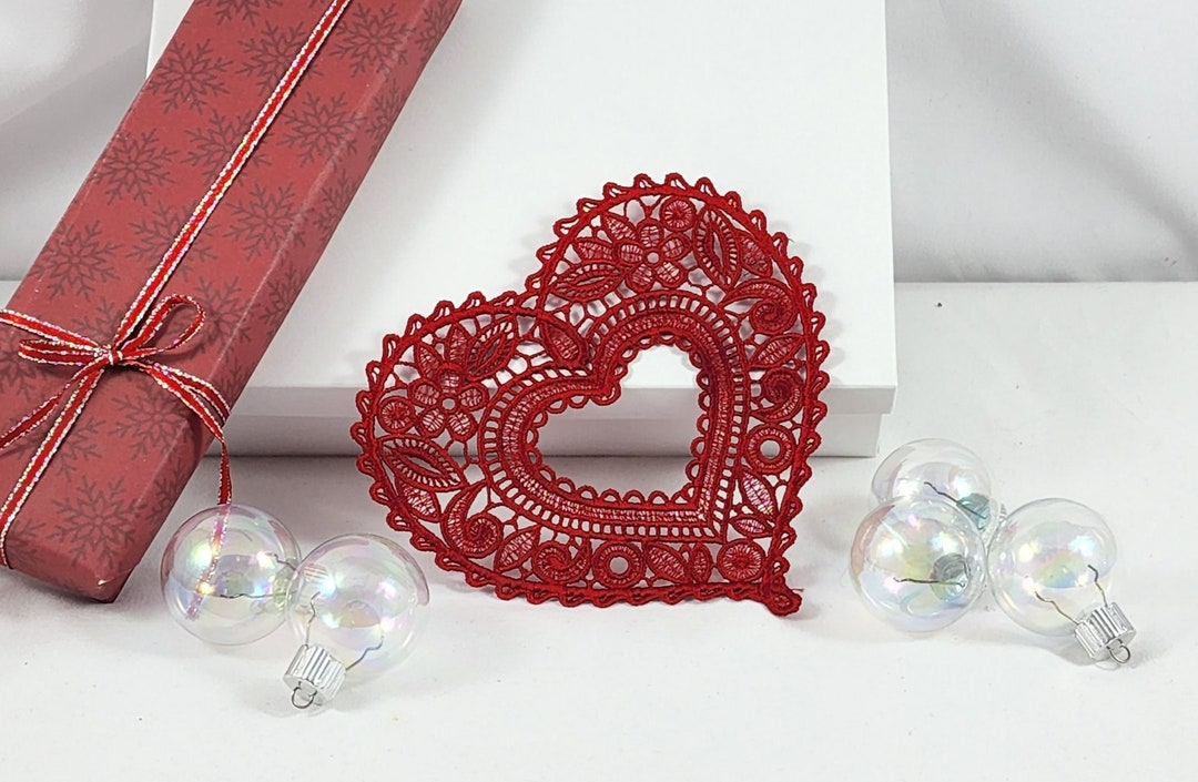 Embroidered Lace Heart, Romance at It's Best Royal Rich Red - Etsy