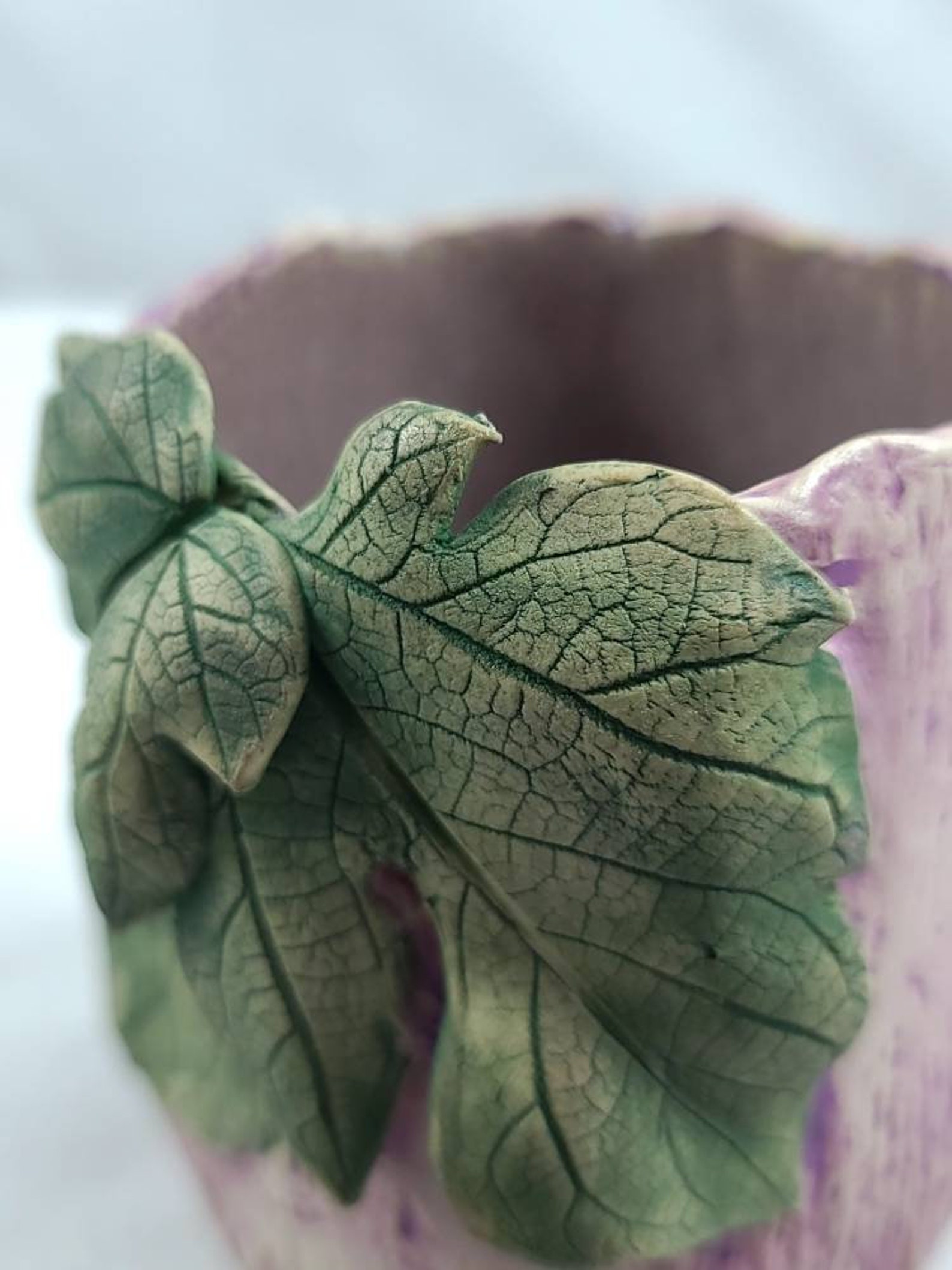 Pretty Little Purple Pot Featuring Fancy Forest Green Mulberry Leaves ...