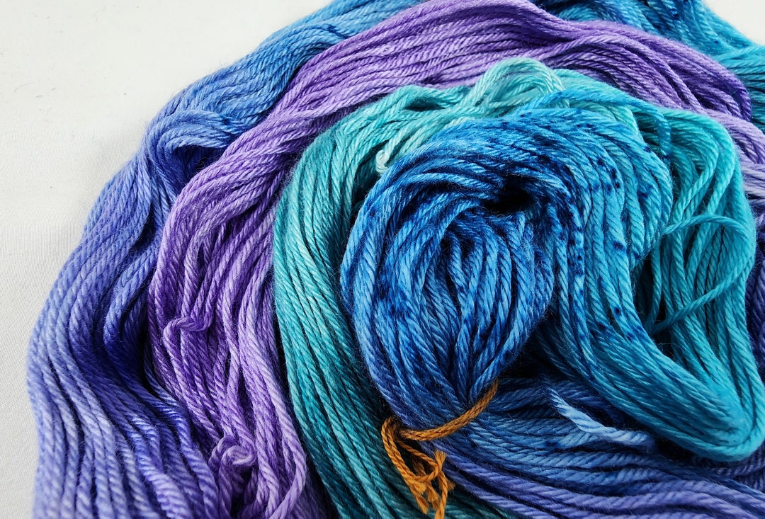 Hand-painted Merino Bamboo Silk Sock Yarn, Turquoise Blue Purple ...