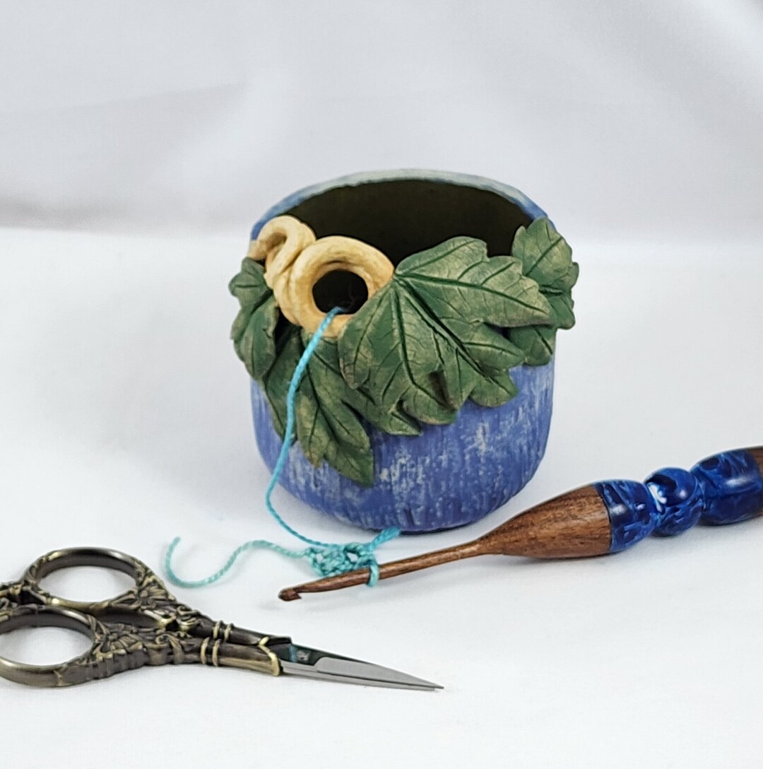 Maple Leaves Thread Bowl/mini Yarn Bowl on Deep Blue Background and ...