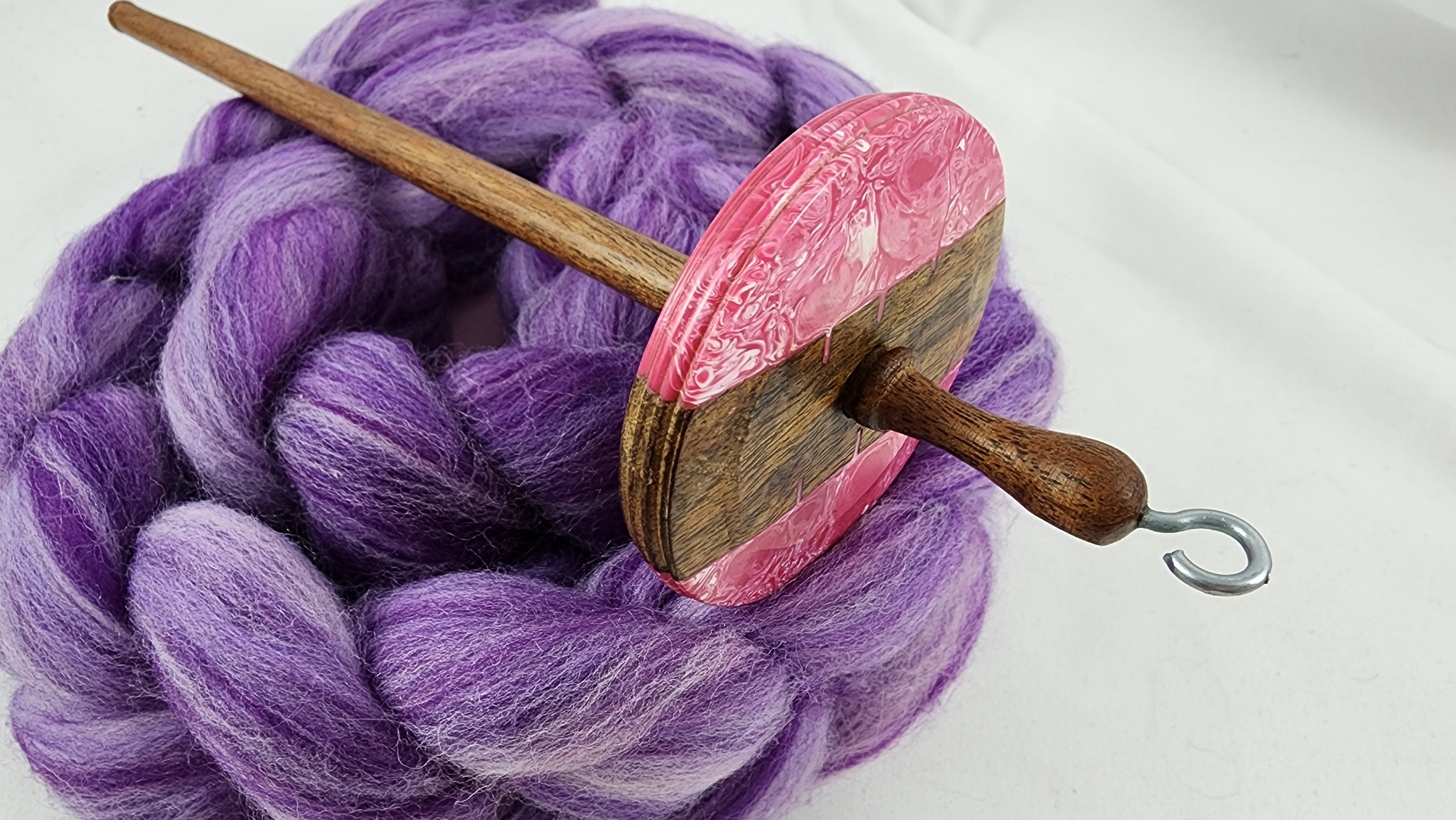 Acacia Wood Drop Spindle With Rose Pink Resin Swirl - Etsy