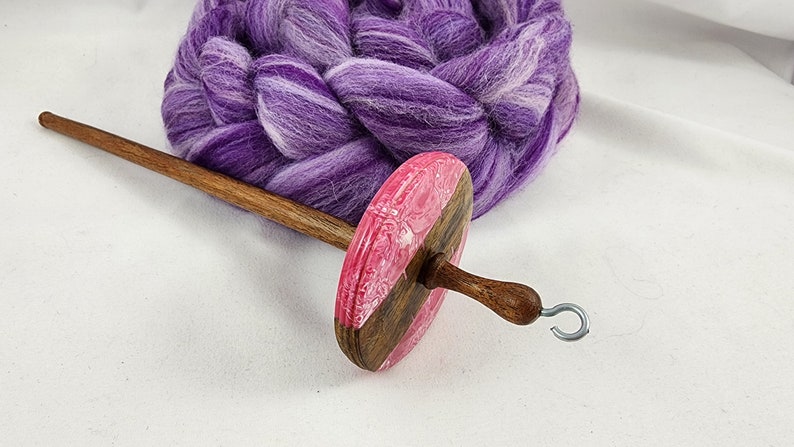 Acacia Wood Drop Spindle With Rose Pink Resin Swirl - Etsy