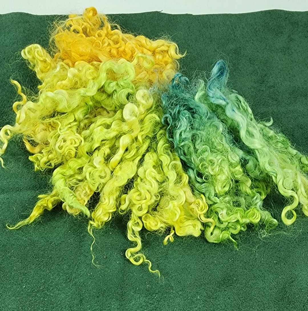 Hand-dyed Kid Mohair Locks: Golden Yellow, Green, and Blue-green (1 ...