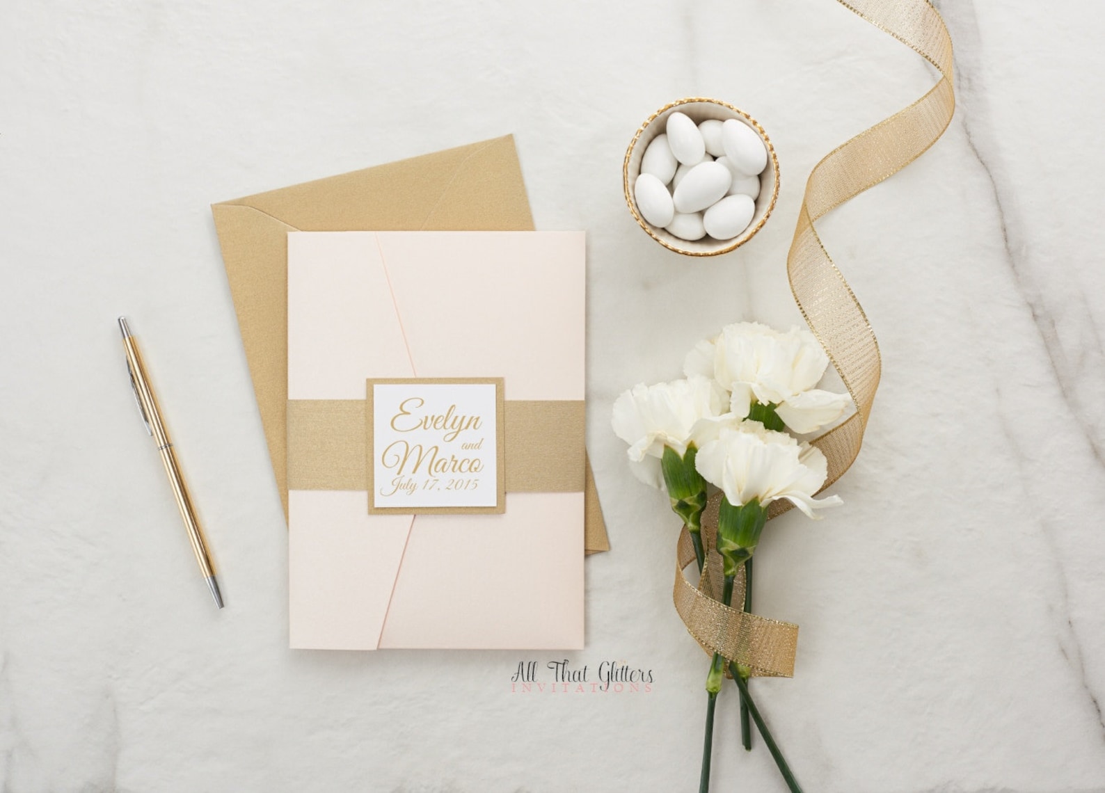 Light Pink Pocket Wedding Invitation Trifold Invitations in - Etsy