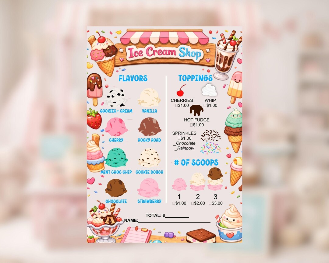 Ice Cream Shop Pretend Play | Kids Order Sheet Notepad (digital ...