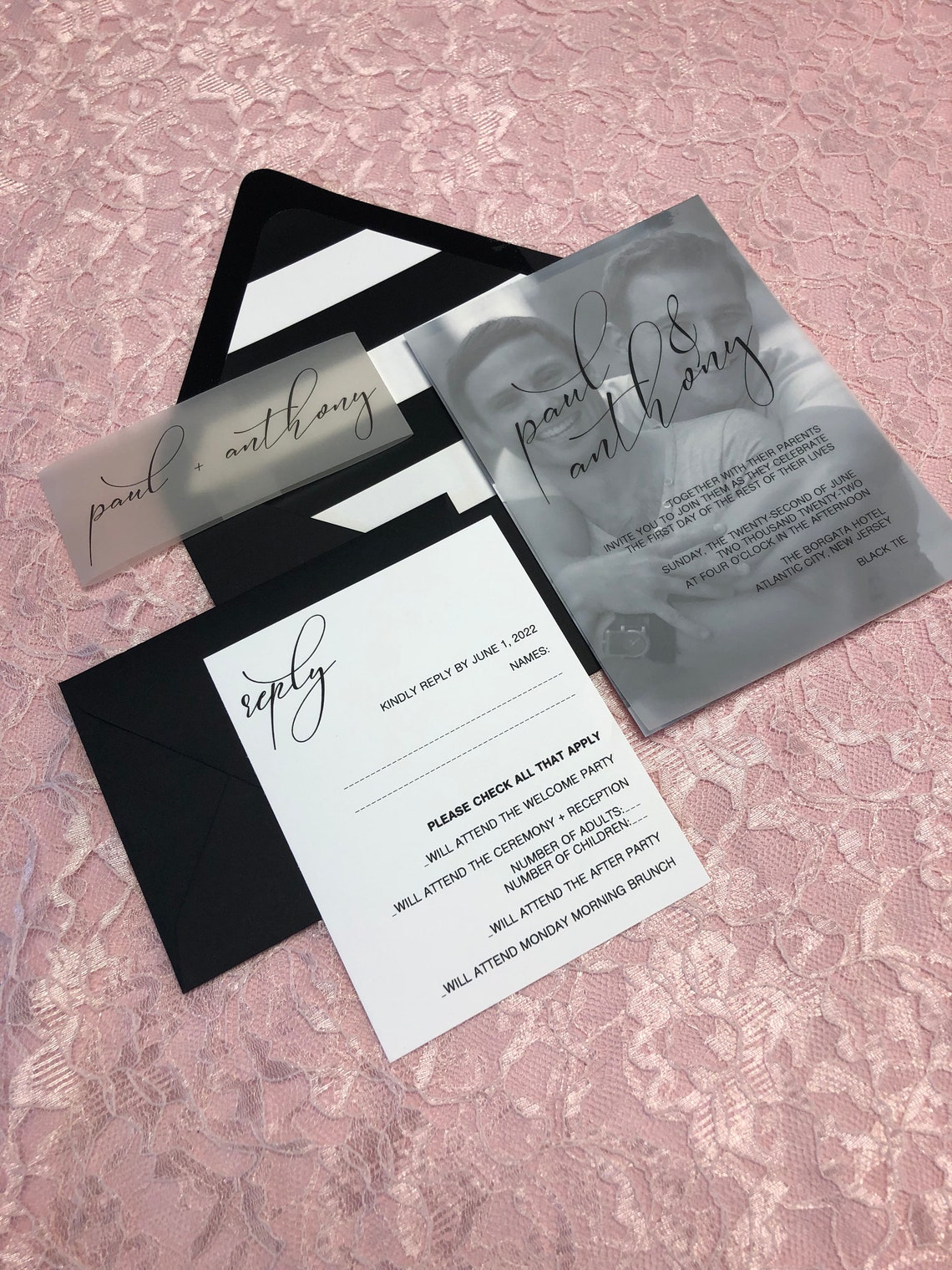 Vellum Wedding Invitation With Photo, Black and White Invitations - Etsy