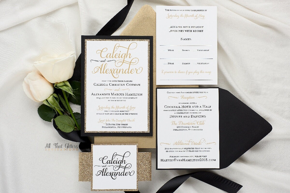 Initial Wedding Invitation With Glitter, Formal Wedding Invitation Set ...
