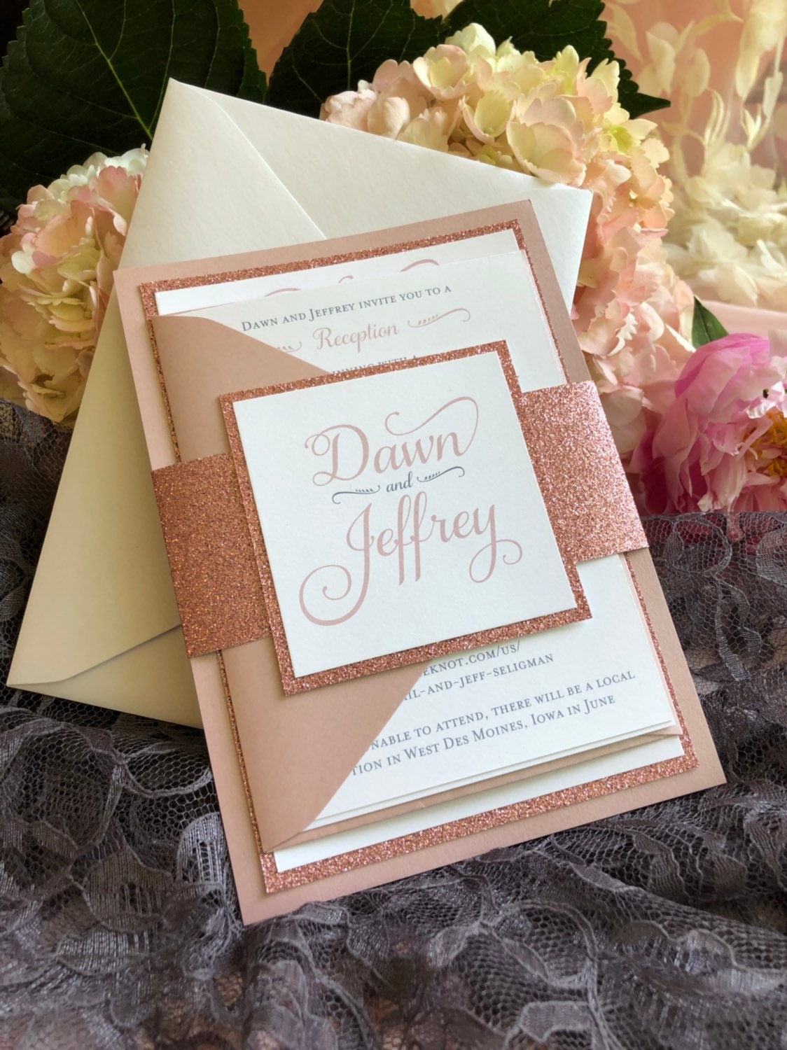 Initial Wedding Invitation With Glitter, Formal Wedding Invitation Set ...