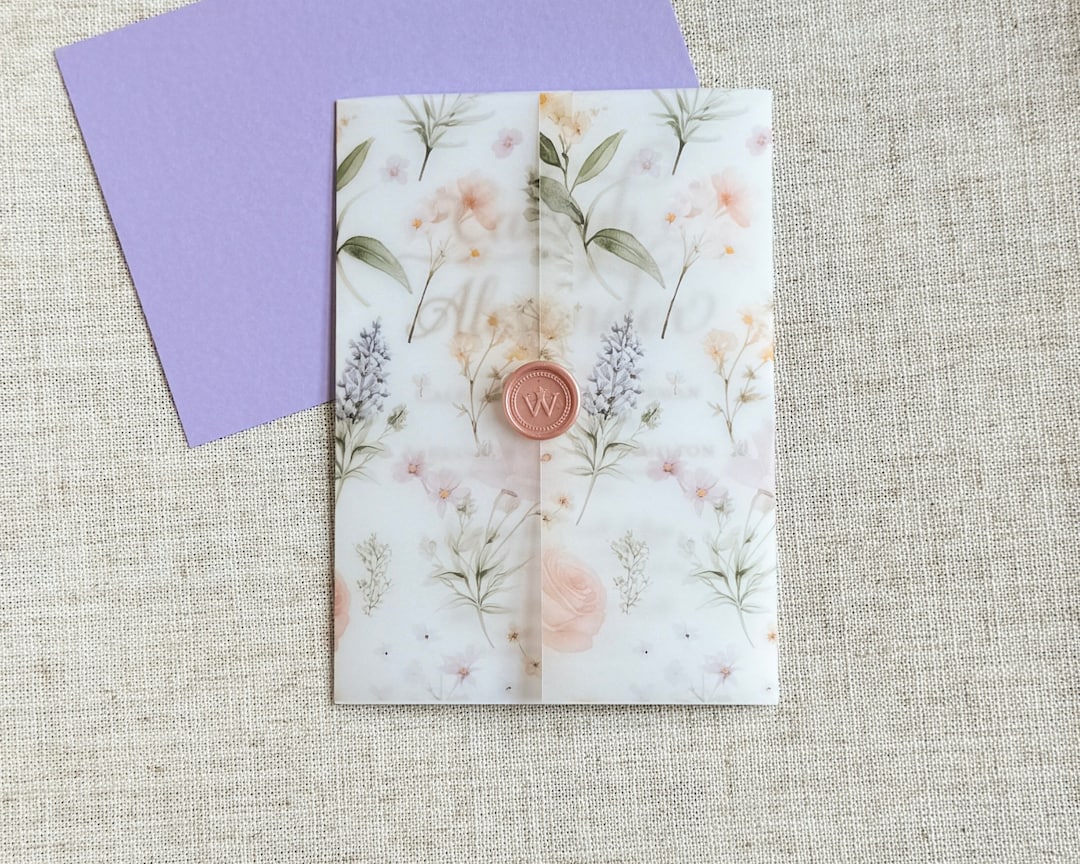 Wildflower Vellum Invitation Wraps, Lavender Flower Wedding Invitation ...