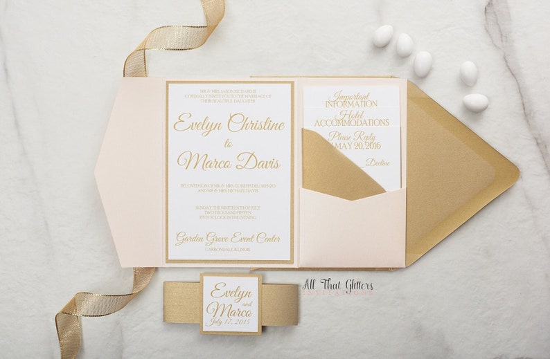 Light Pink Pocket Wedding Invitation Trifold Invitations in - Etsy