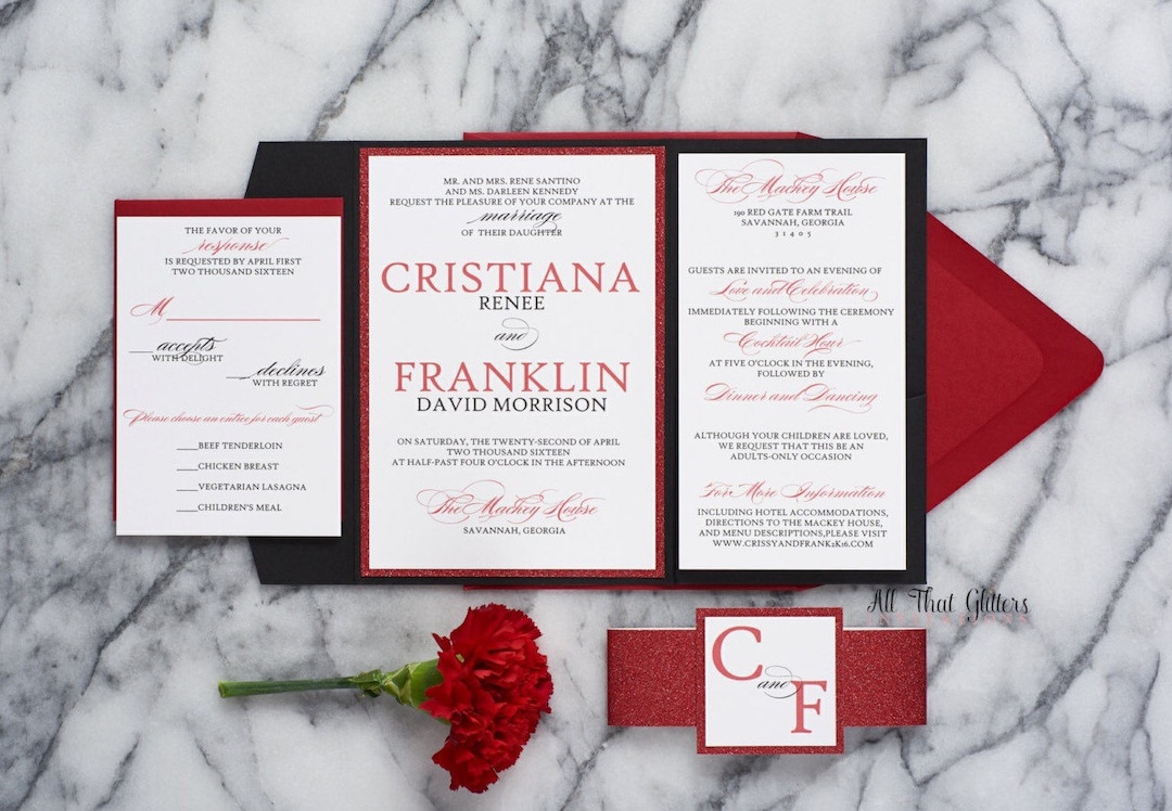 Red and Black Wedding Invitations Suite, Valentine's Day Wedding ...
