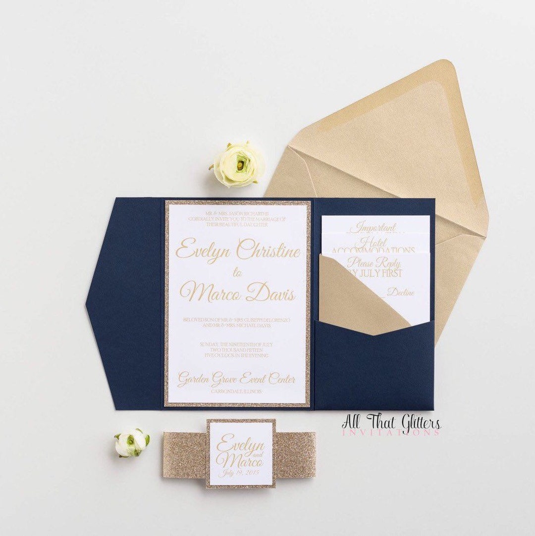 Pocket Wedding Invitation, Wedding Invitation Booklet, Invitation Folio ...