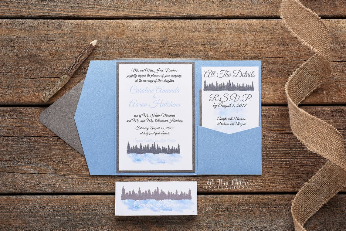 Rustic Watercolor Wedding Invitations Lake Wedding | Etsy