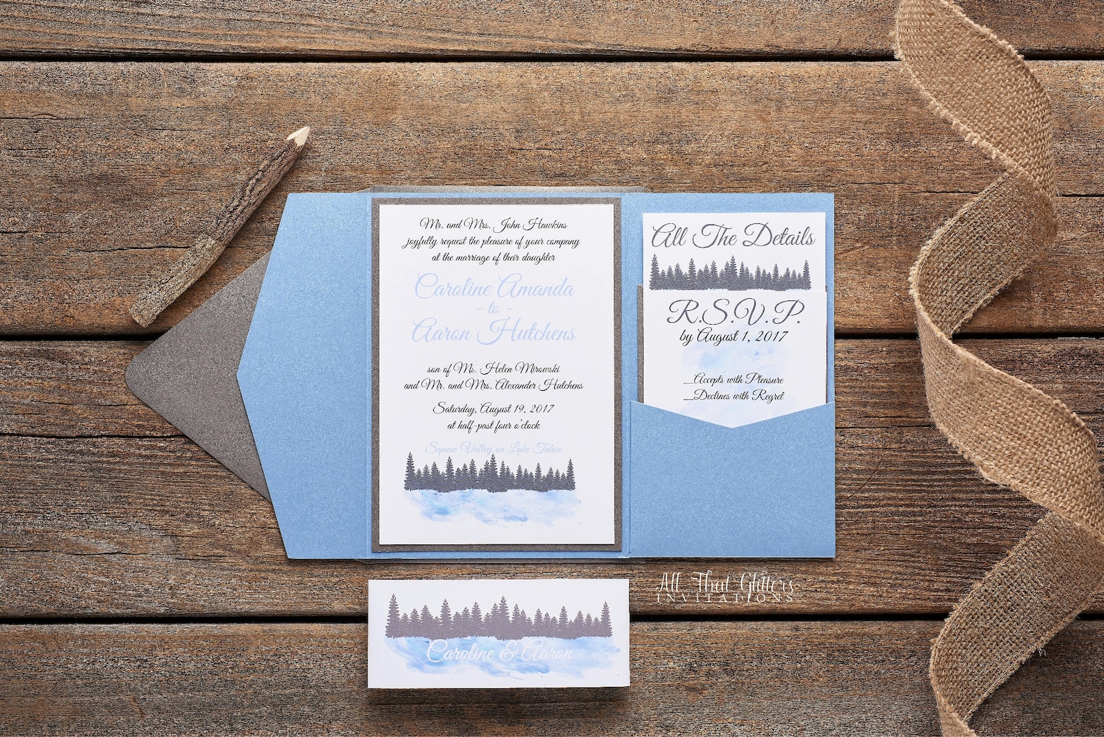 Rustic Watercolor Wedding Invitations Lake Wedding | Etsy