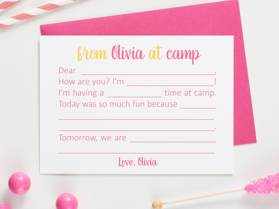 Summer Camp Note Cards Set, Fill-in Stationery for Girls - Etsy