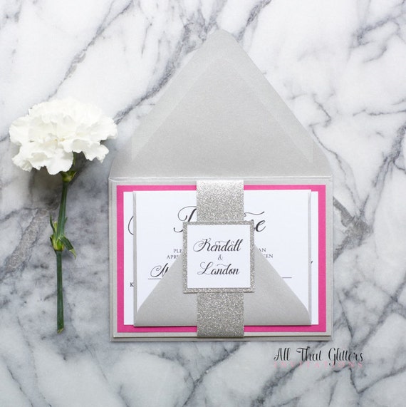 Silver Glitter Wedding Invitation Pink Silver Wedding - Etsy