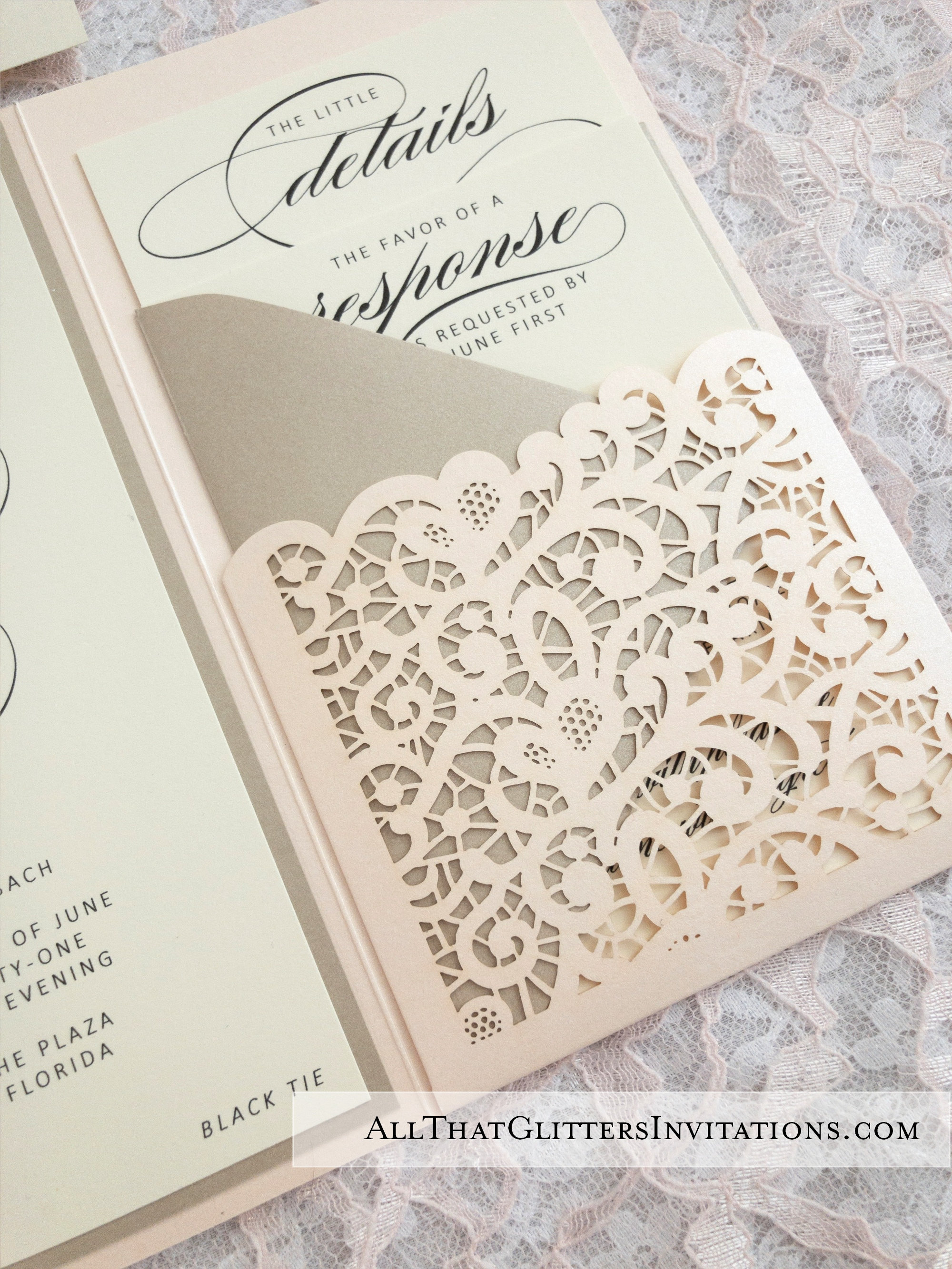 Laser Cut wedding invitations with lasercut pocket and elegant | Etsy