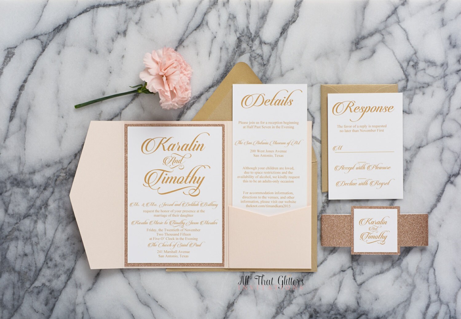 Folder Wedding Invitation with Pocket for RSVP Card and | Etsy