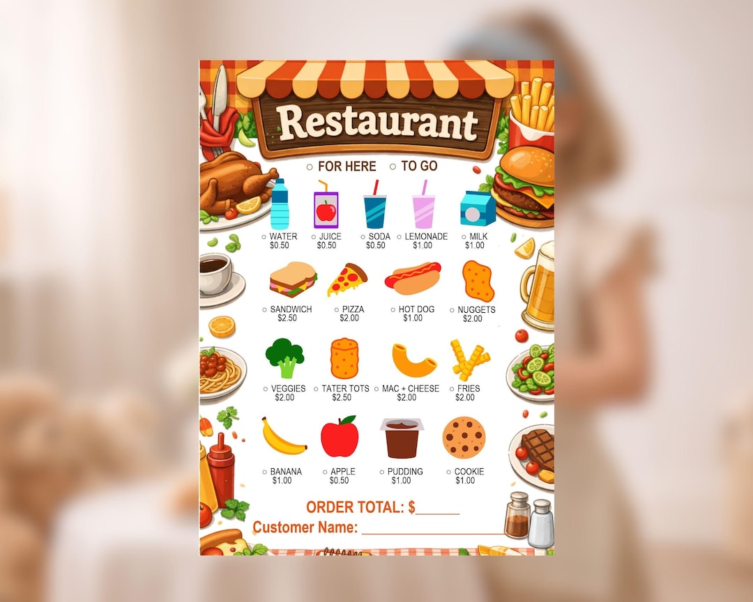 Restaurant Pretend Play | Kids Order Sheet Notepad (digital Download ...