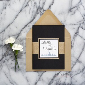Skyline Wedding Invitations in Pocketfolder, Cityscape Invitations ...