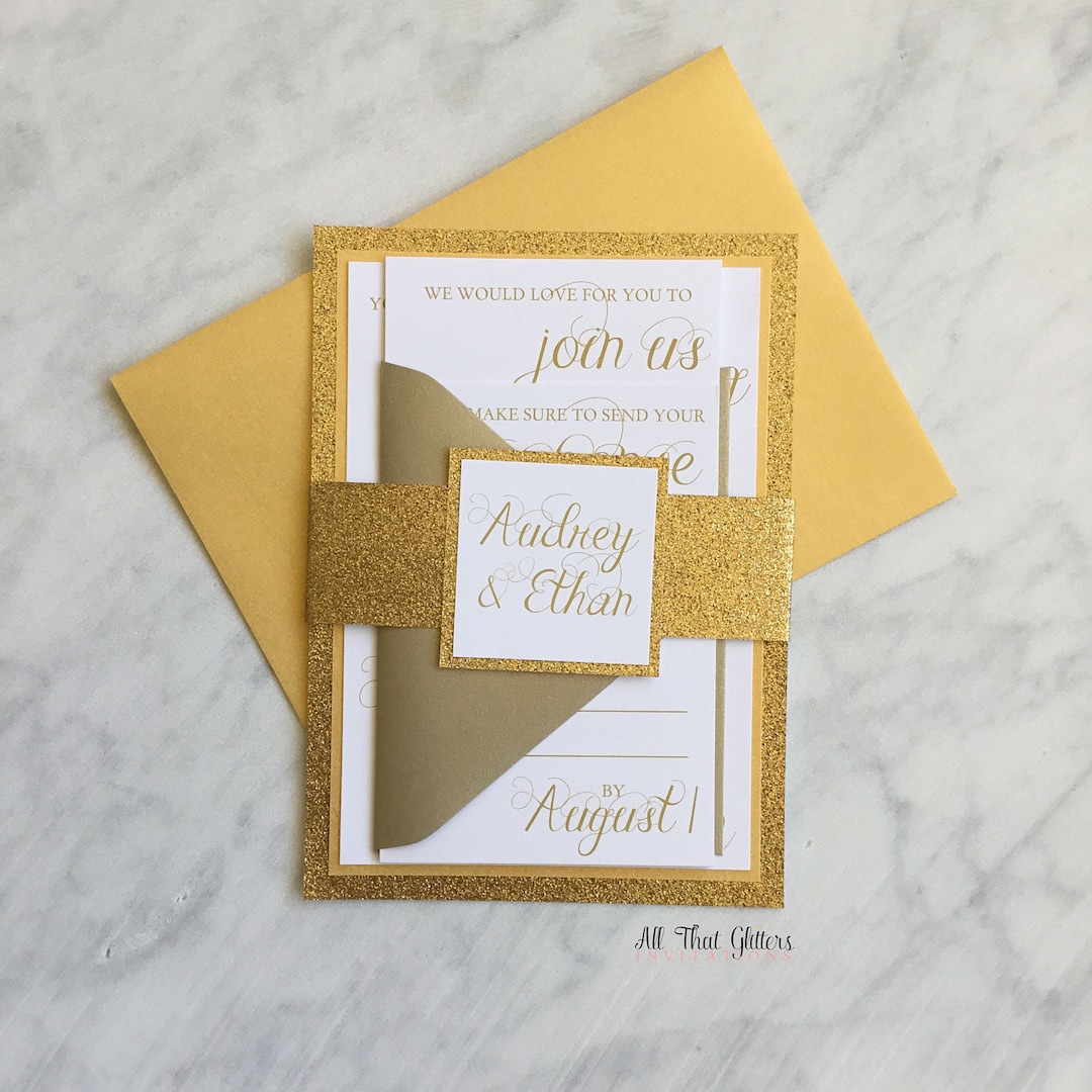 Glitter Invitations for Weddings, Gold Glitter Wedding Invitations ...