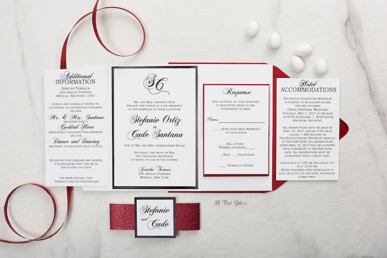 Red Wedding Invitations, Romantic Invitations for Weddings, Rose ...
