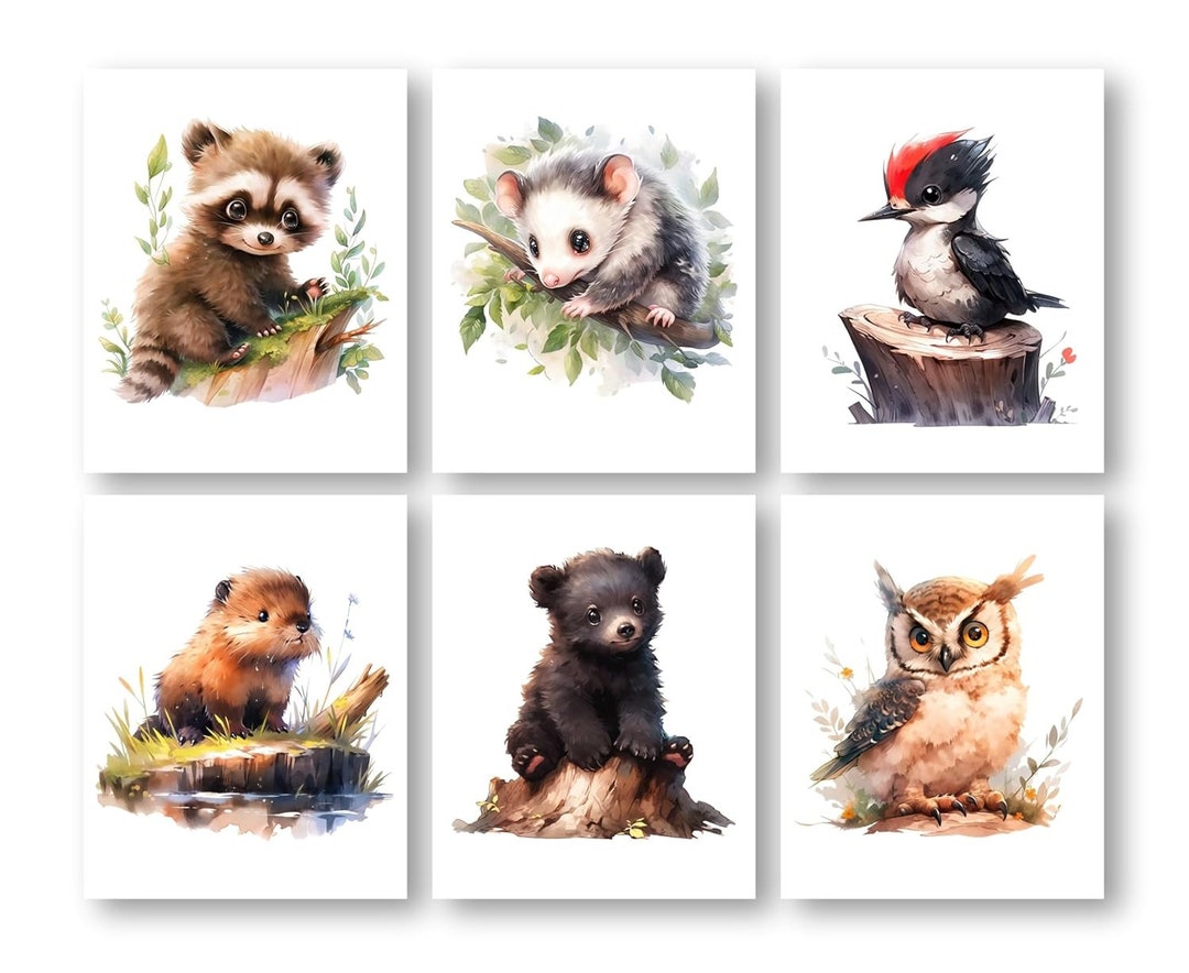 Forest Animal Nursery Decor, Woodland Friends Children's Room Artwork ...