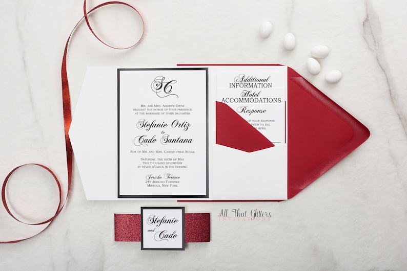 Red Wedding Invitations, Romantic Invitations for Weddings, Rose ...
