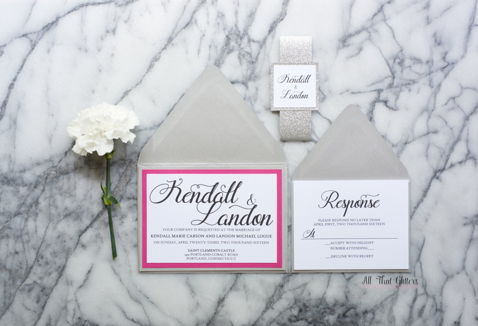 Silver Glitter Wedding Invitation Pink Silver Wedding - Etsy