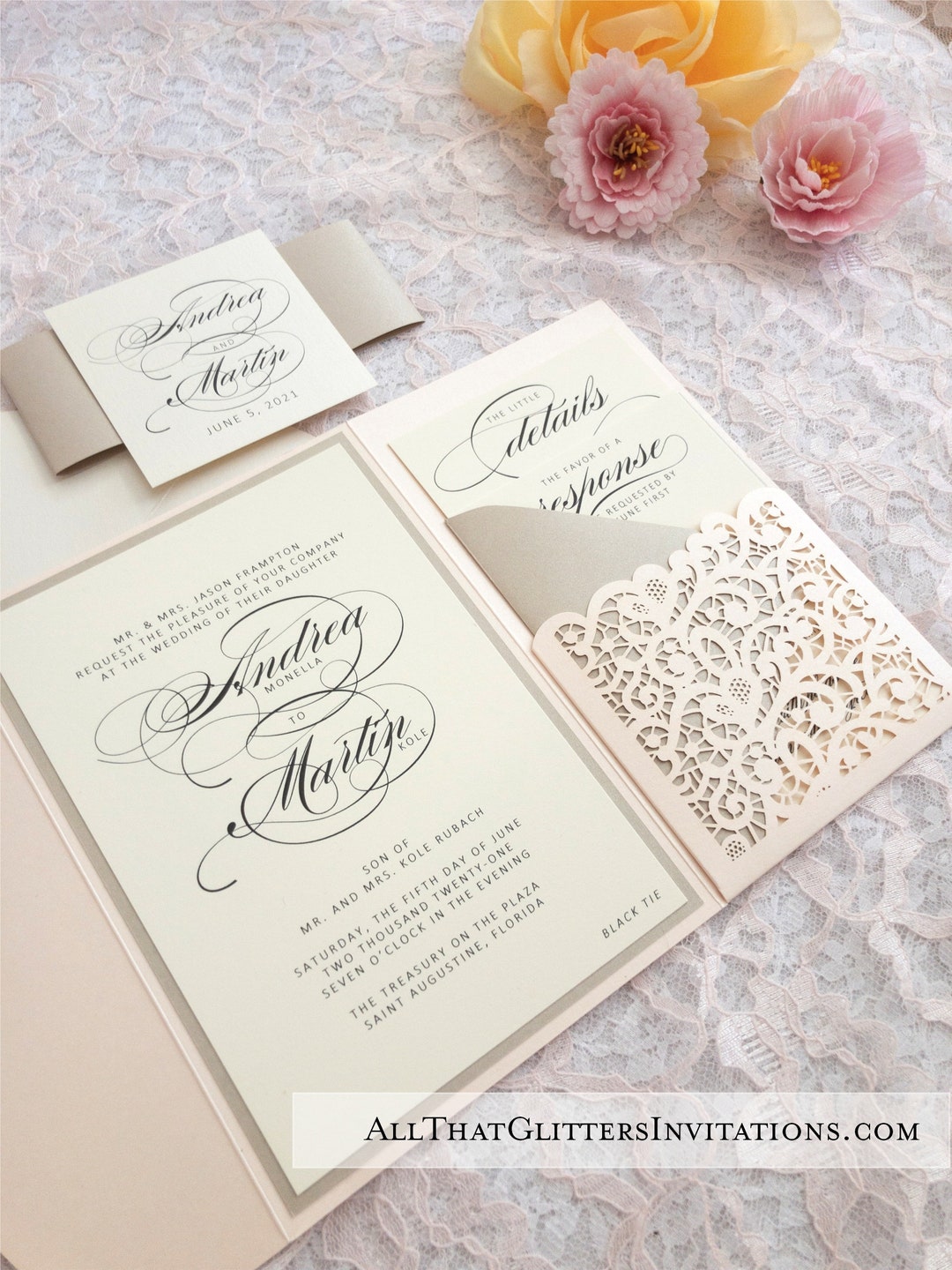 Laser Cut Wedding Invitations With Lasercut Pocket and Elegant Design ...