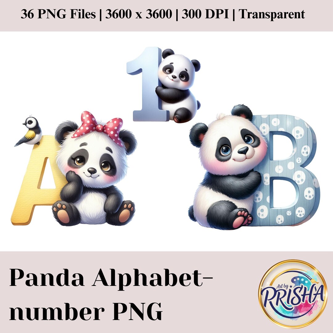 Panda Alphabet A Z Numbers Set PNG | Kids Learning Letters Printable ...