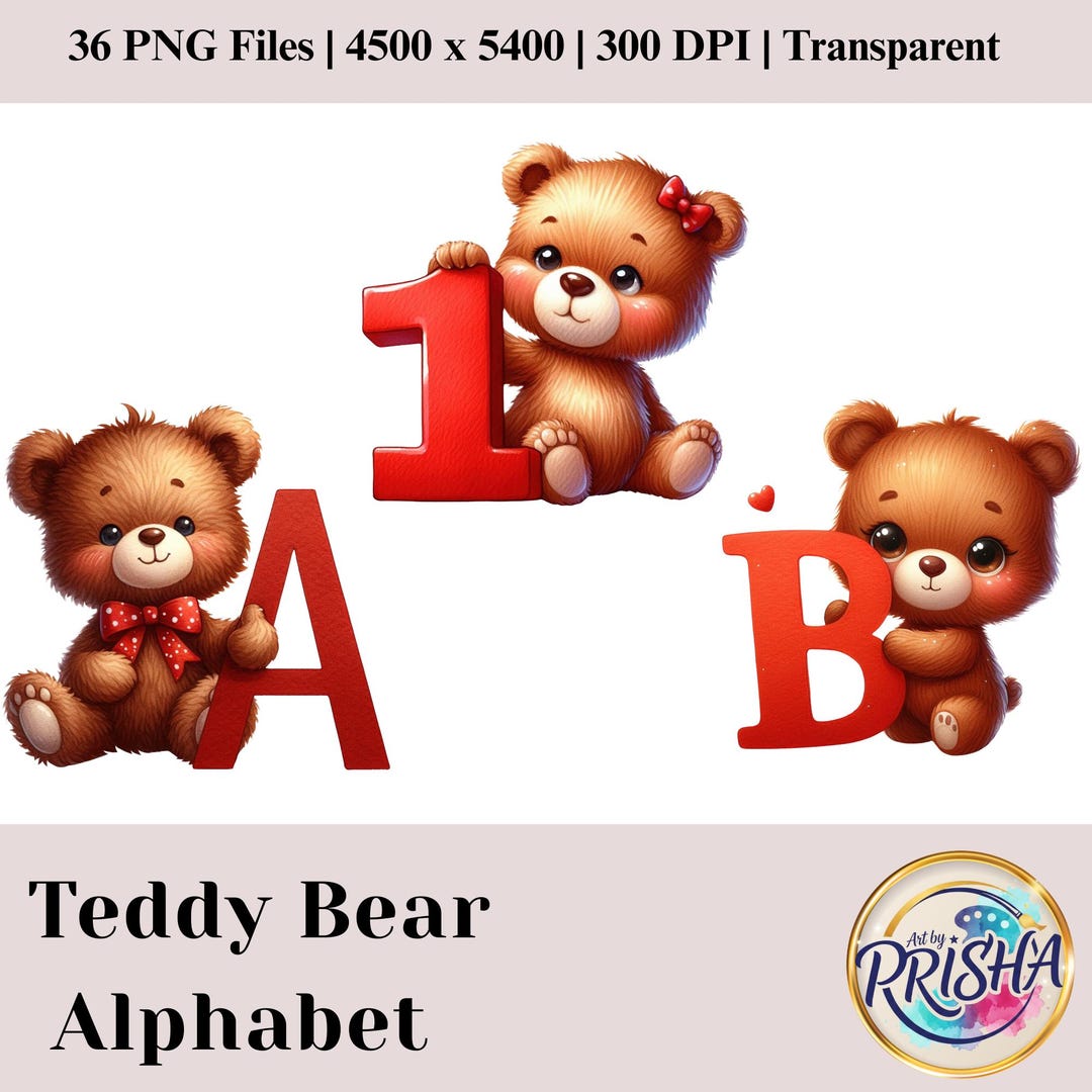 Teddy Bear Alphabet Numbers PNG | Kids Nursery Letters A–Z 0–9 Toy ...