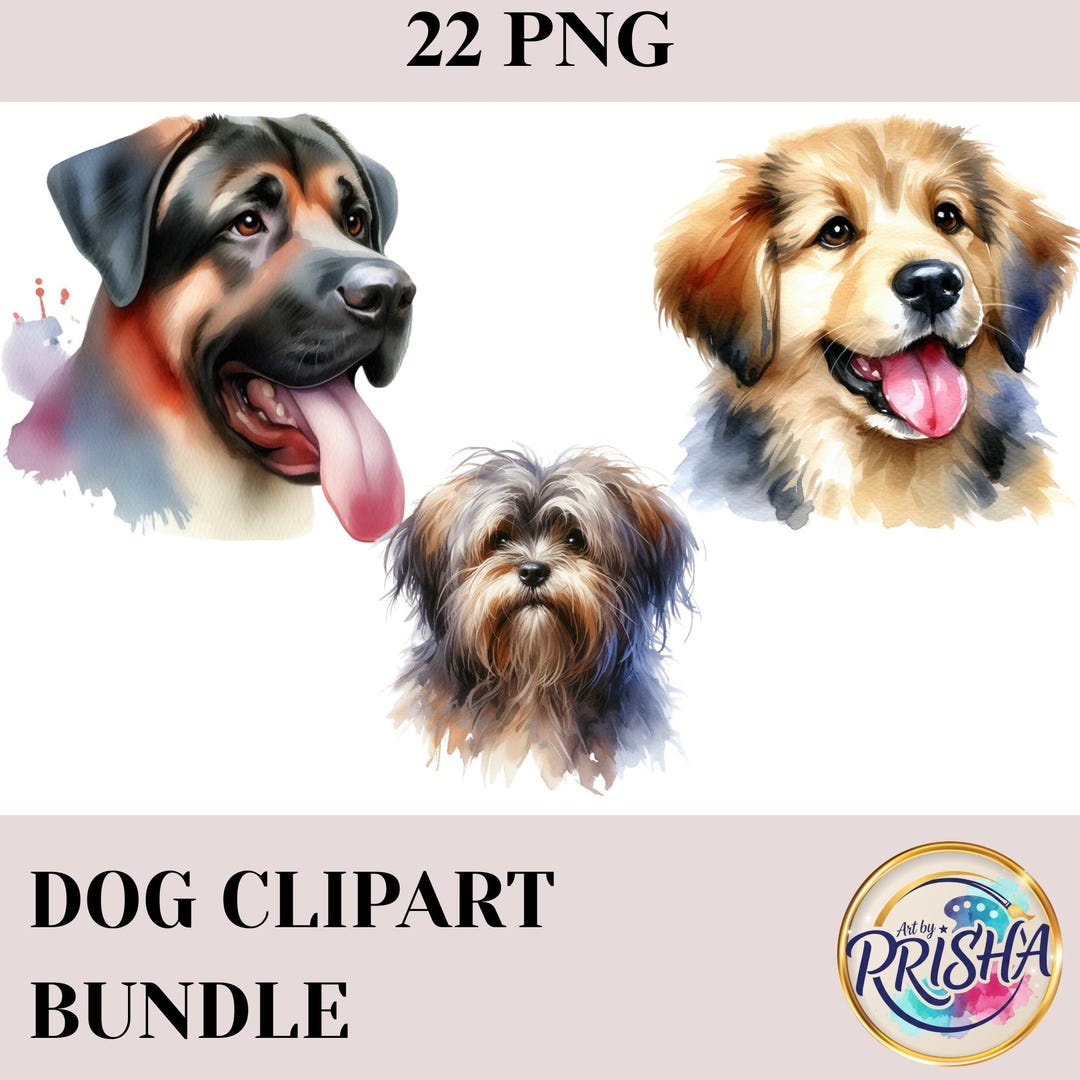 Watercolor Dog Clipart Bundle | Puppy Portrait Graphics Pack (digital ...