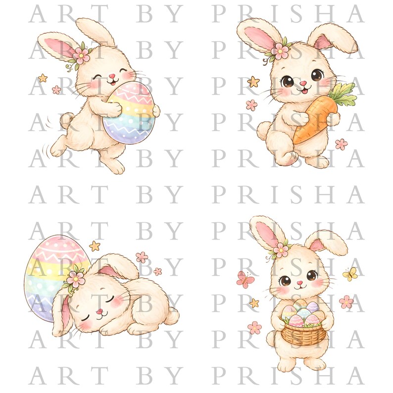 Easter Bunny Clipart PNG Bundle | Spring Rabbit, Egg, Basket & Floral ...