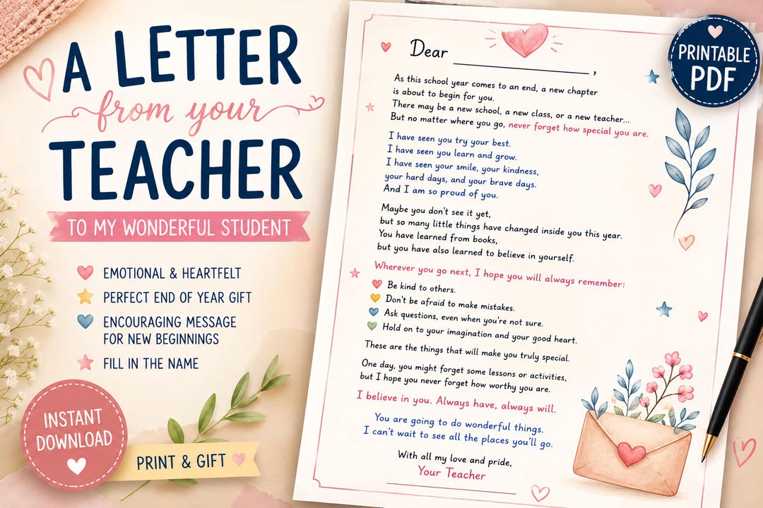Teacher to Student End of Year Letter | Heartfelt Goodbye Keepsake (PDF ...
