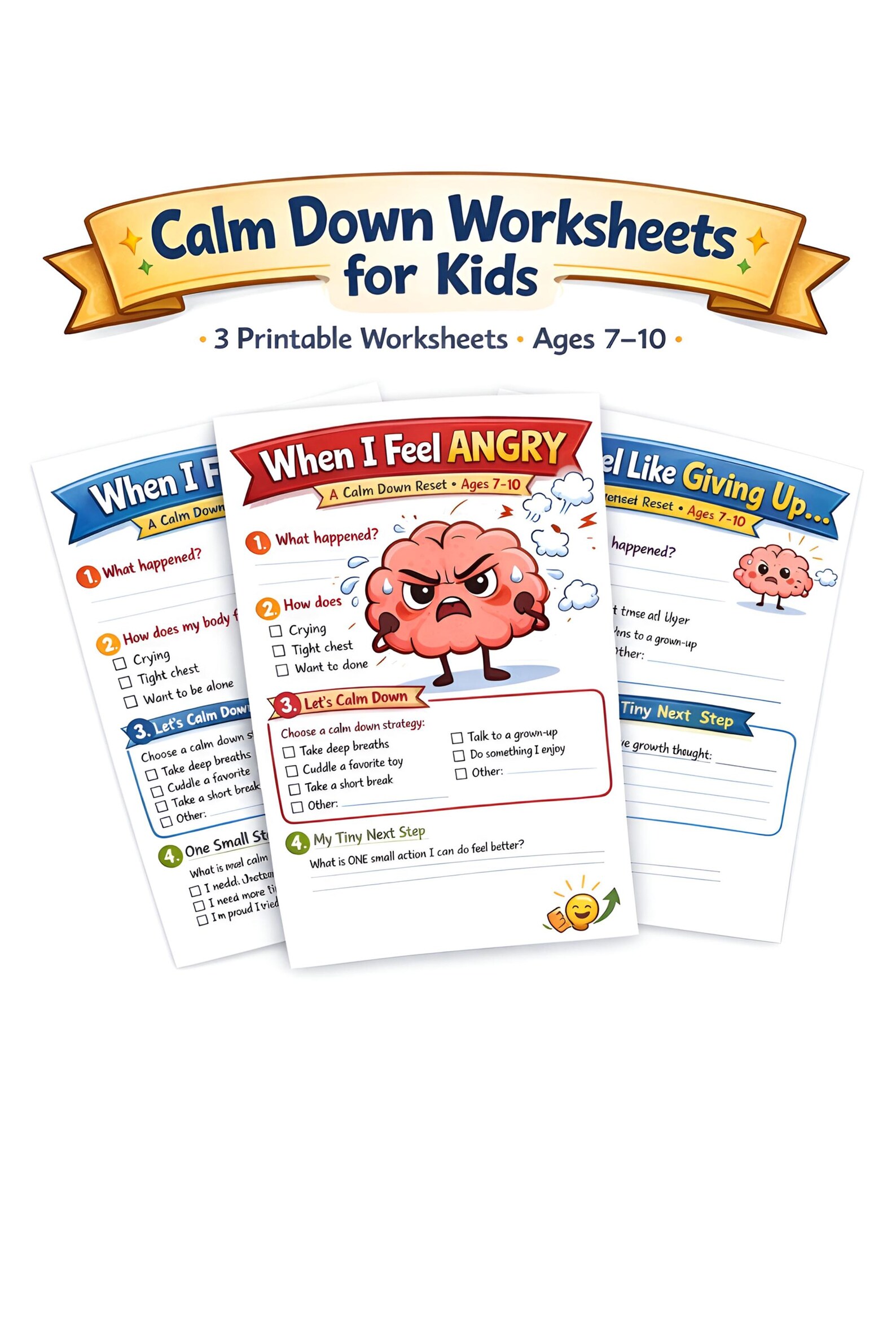 Kids Calm Down Worksheets Bundle, SEL Anger Management, Sad Feelings ...