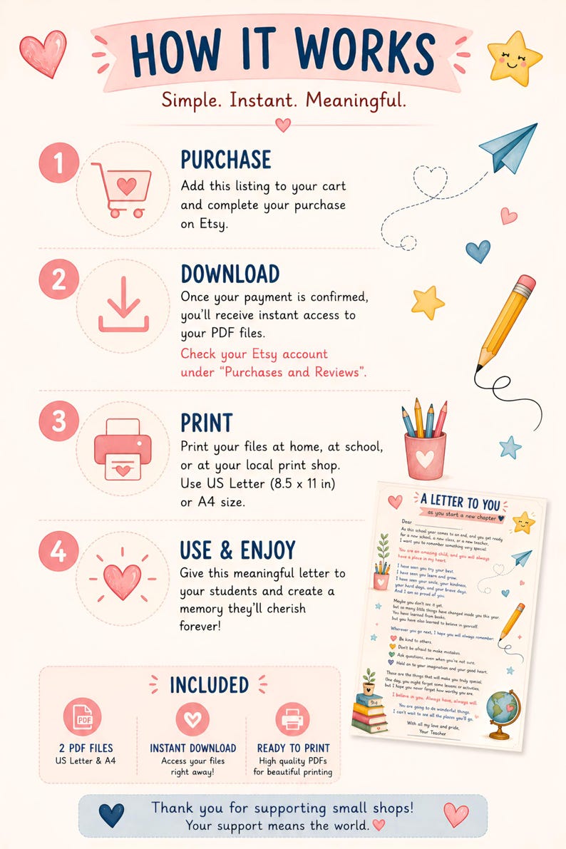 Teacher to Student End of Year Letter | Heartfelt Goodbye Keepsake (PDF ...