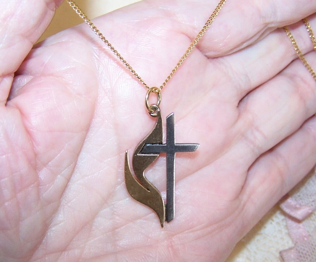 James Avery 14K Gold Sterling Silver Religious Cross Flame Pendant ...
