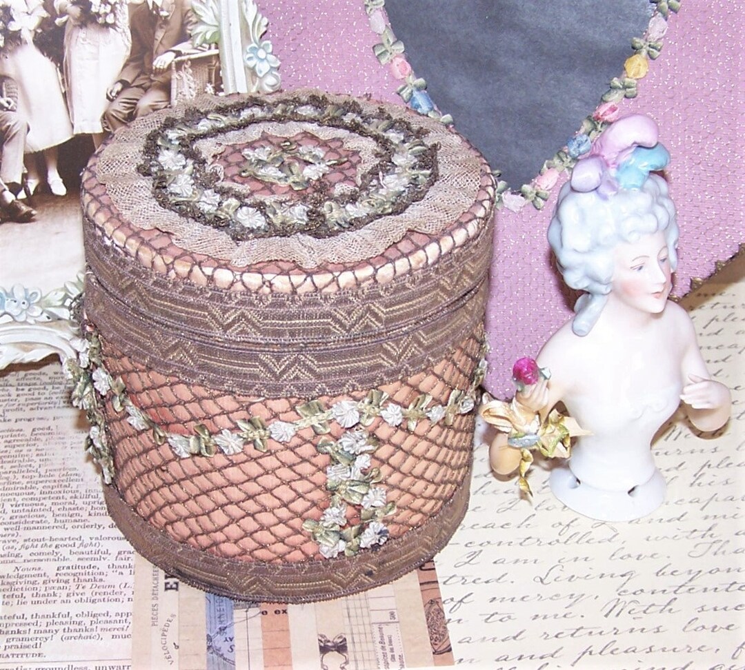 Antique Napoleon III French Boudoir Box Gold Cord & Rococo Ribbon Trim ...