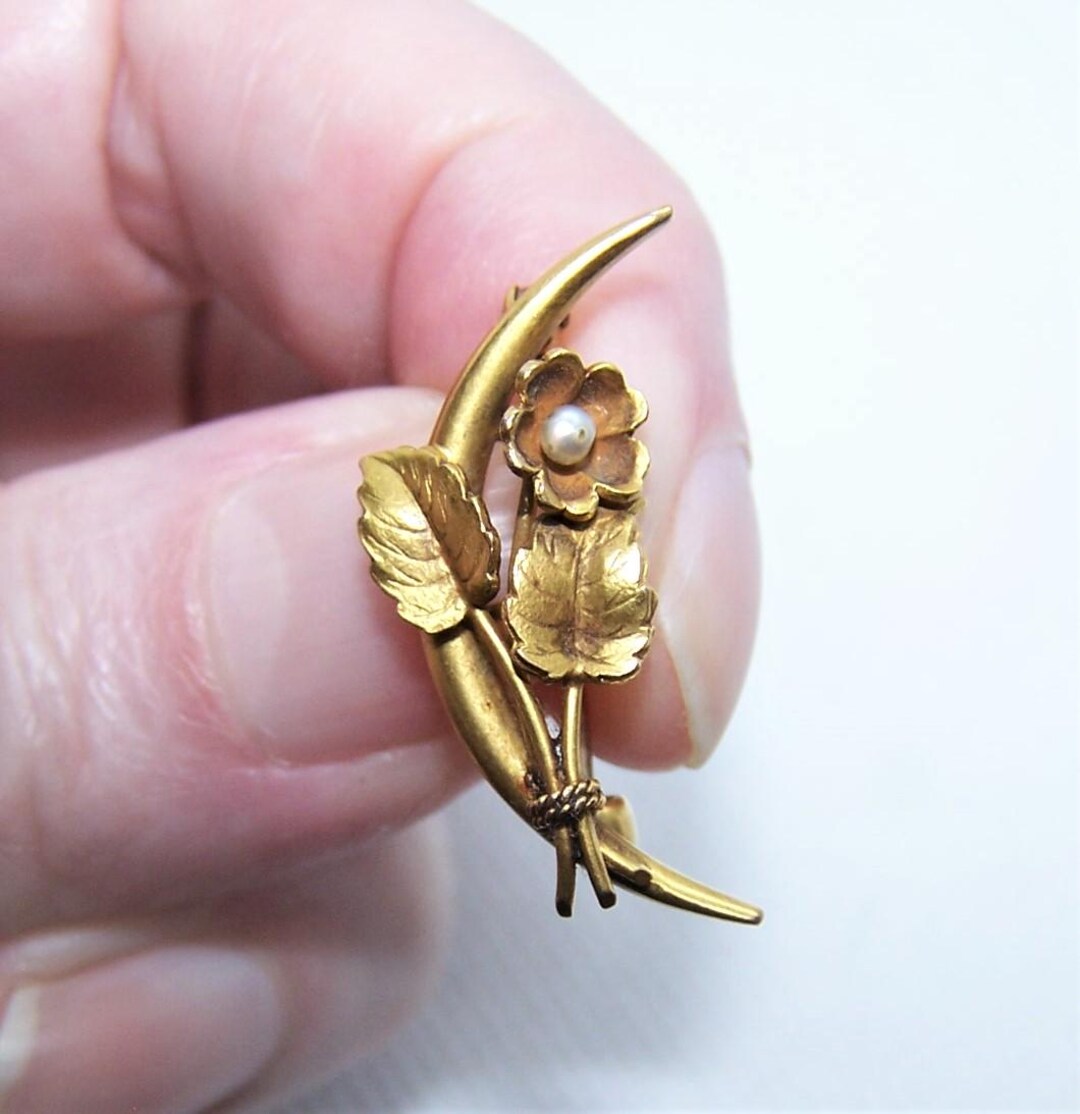 Antique Edwardian Art Nouveau 10K Gold Natural Pearl Pin Brooch ...